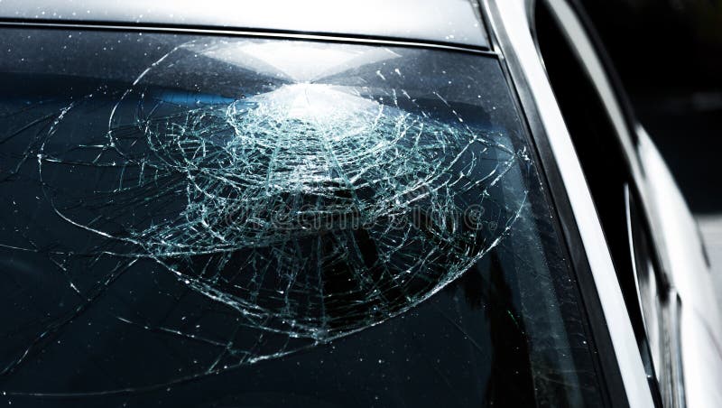 Broken Car Windshield Glass on Car Stock Image - Image of glass ...