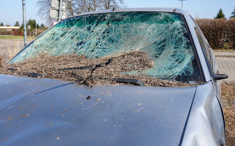 Broken Car Windshield. Old and Abandoned Car on the Parking. Smashed ...