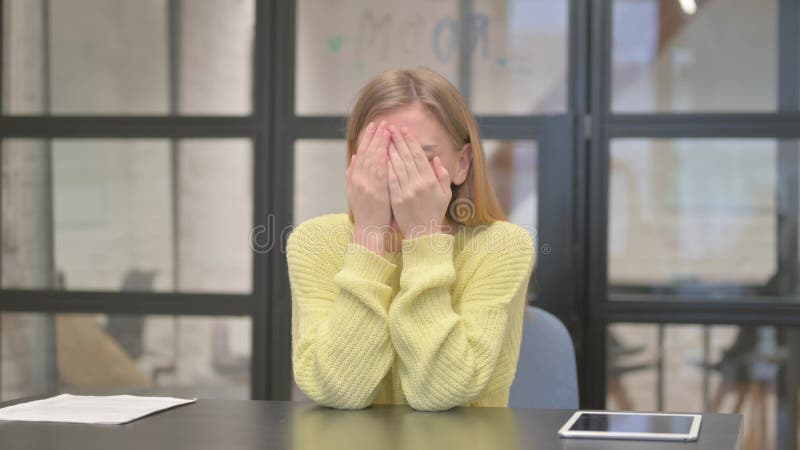 Broken Casual Woman Crying while Sitting at Work Stock Footage - Video ...