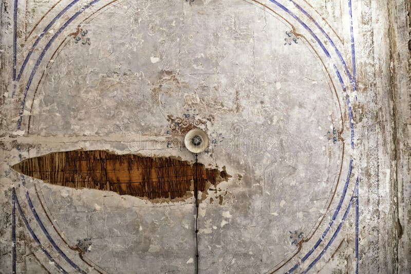 Broken Ceiling of the Abandoned House with Painted Circles Stock Photo ...