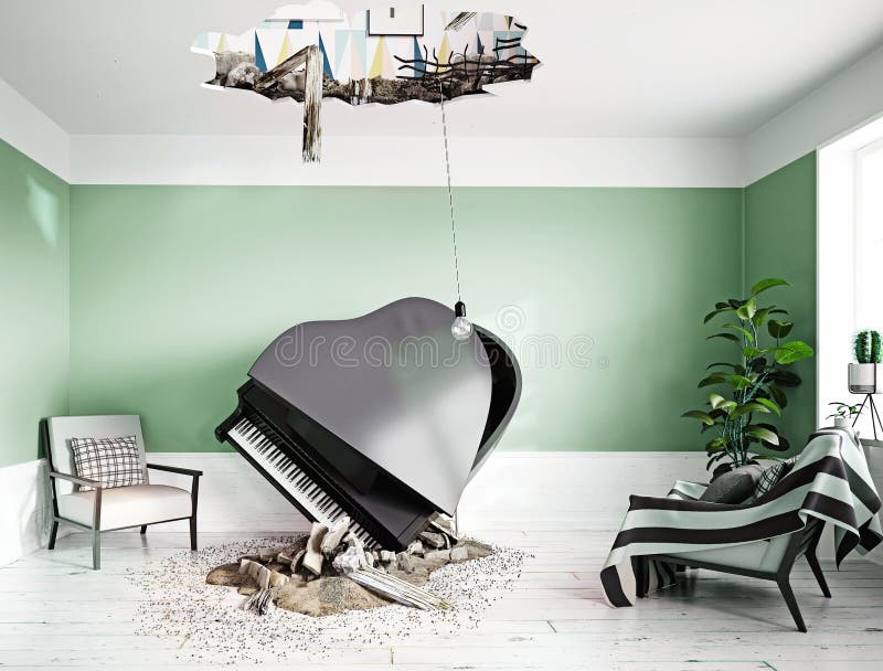 Broken Ceiling and Falling Piano Stock Illustration - Illustration of ...