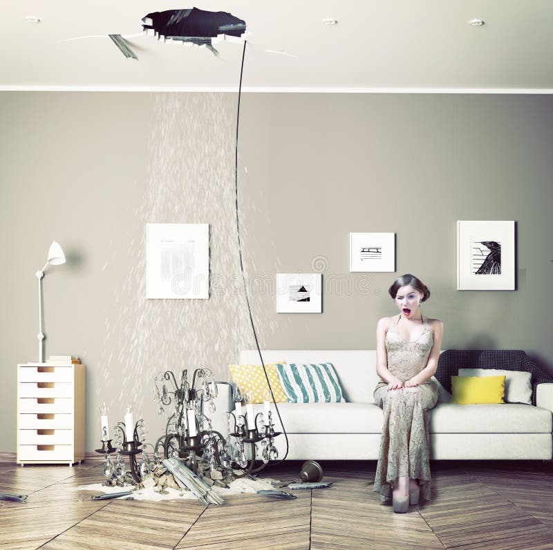Broken ceiling in the room stock illustration. Illustration of ...