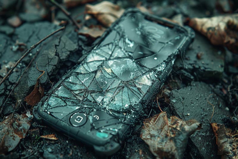 A Broken Cell Phone with a Patterned Glass Screen is Lying on the Grass ...