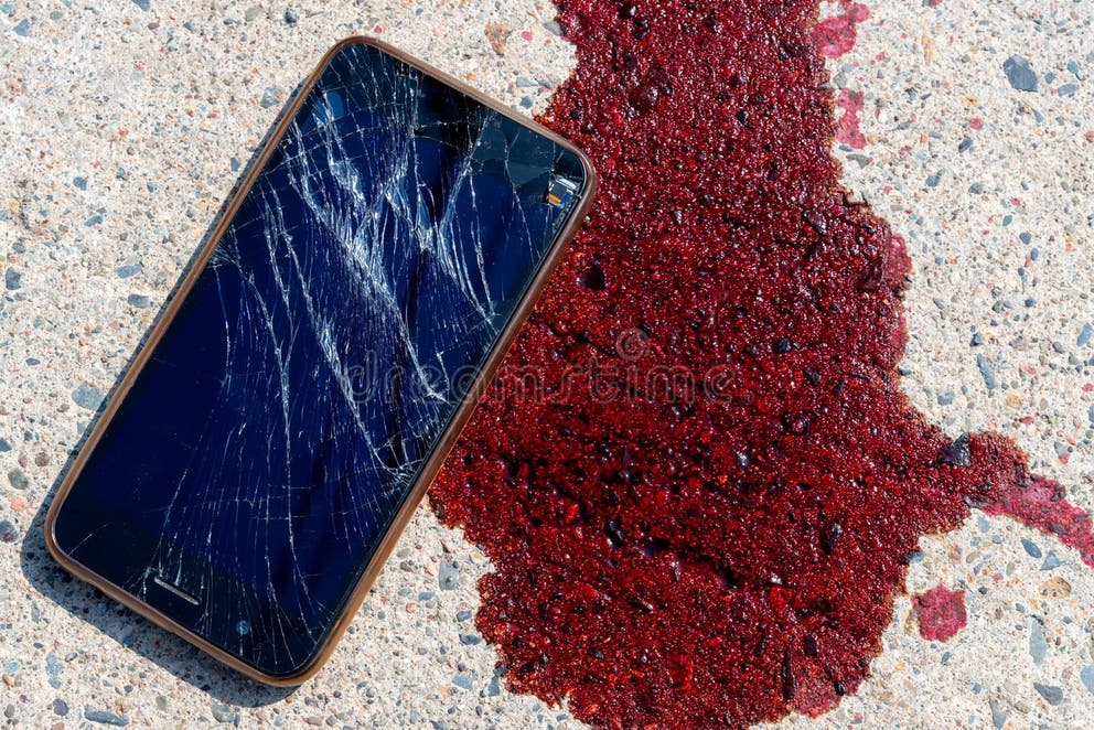 Broken Cell Phone in Puddle of Blood Stock Image - Image of evil, death ...