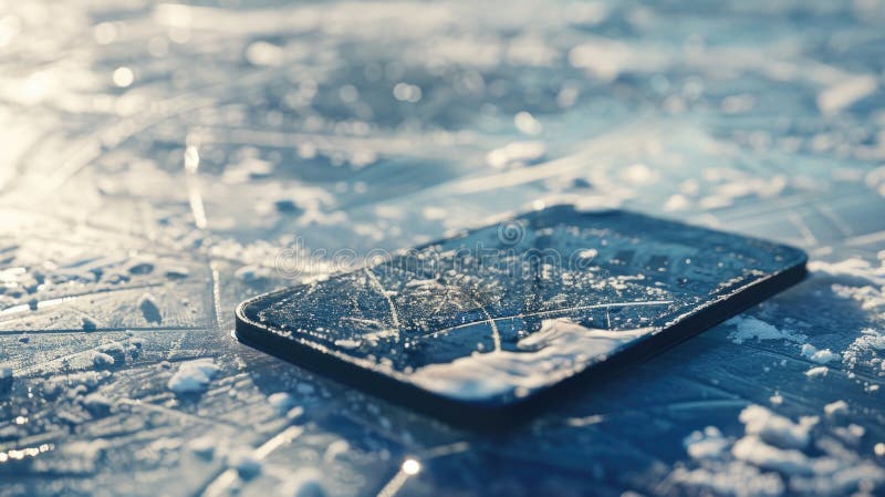 A Broken Cell Phone Sits on a Frozen Surface Stock Image - Image of ...