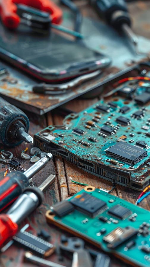 Broken Cell Phone Table Other Electronics Scene One Disrepair ...