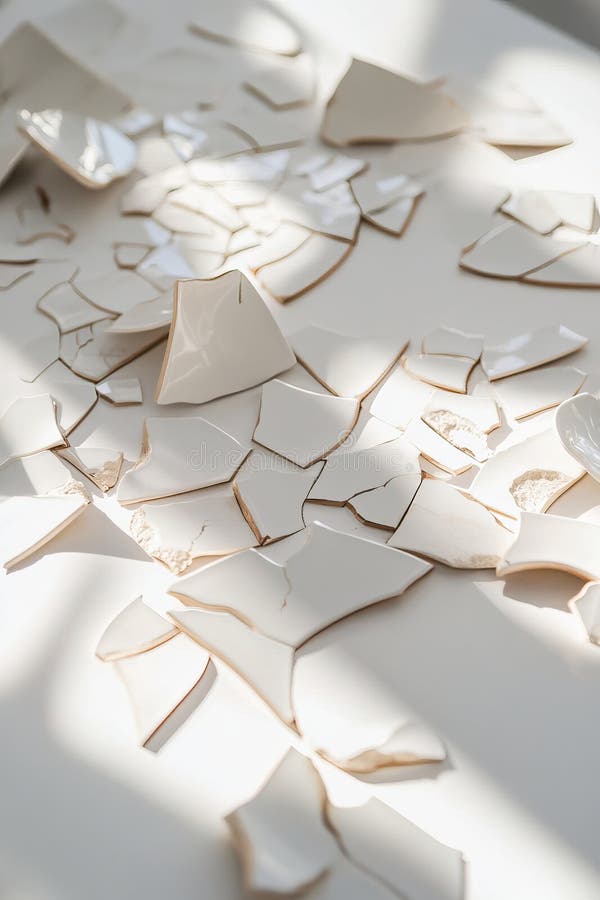 Broken Ceramic Pieces on Sunlit Surface Creating Abstract Art with ...