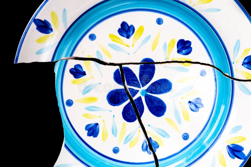 Broken Ceramic Plate on Black Background. Stock Image - Image of danger ...