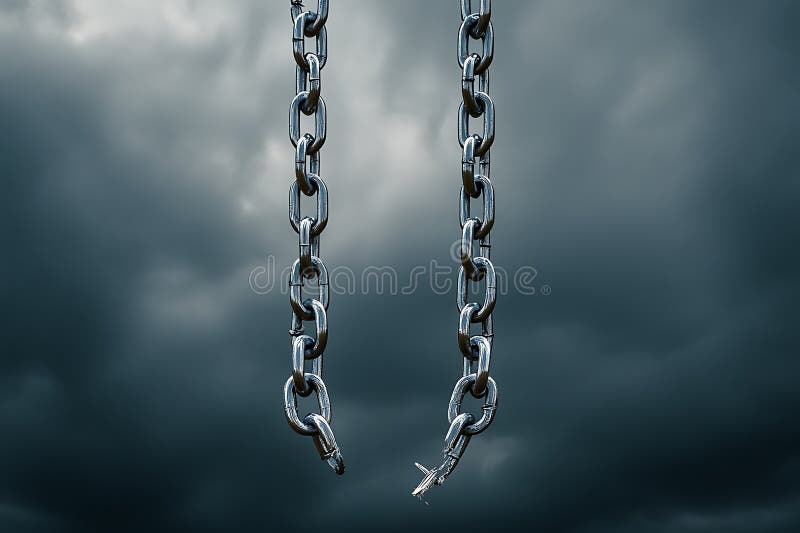 Broken Chain Against Dark Cloudy Sky Dramatic Metal Link Texture Stock ...