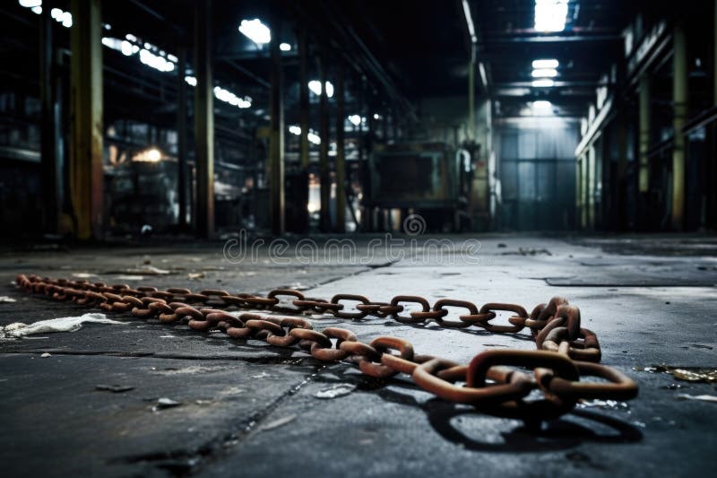 Broken Chain on a Deserted Factory Floor Stock Illustration ...