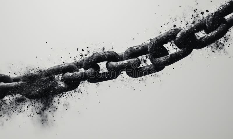Broken Chain Fragment with Dust Particles Dispersing, Symbolizing ...