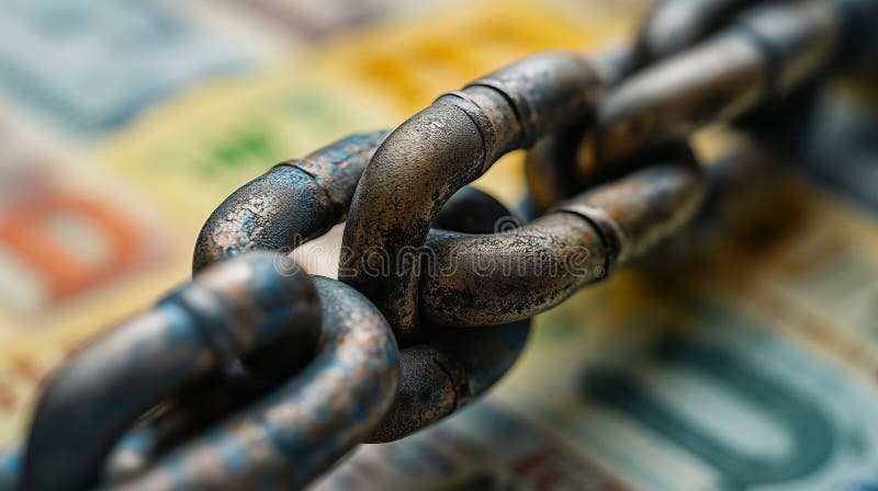 A Broken Chain Lies Atop Mixed Currency Notes, Representing Financial ...