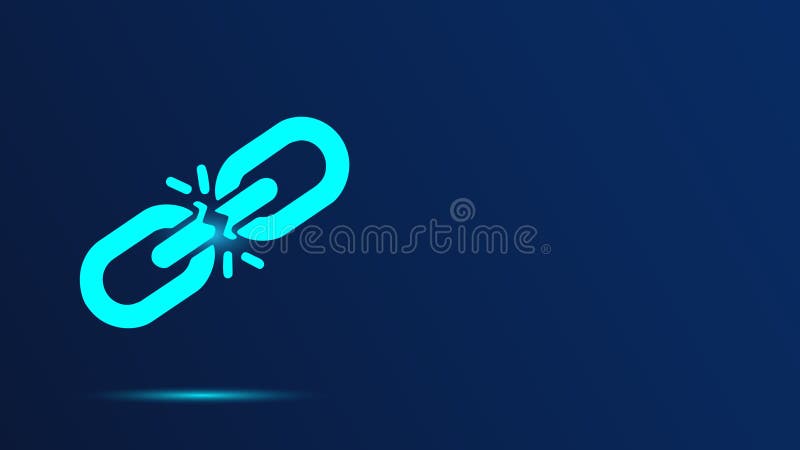 Broken Chain Link Icon on Dark Blue Background with Glowing Effect ...