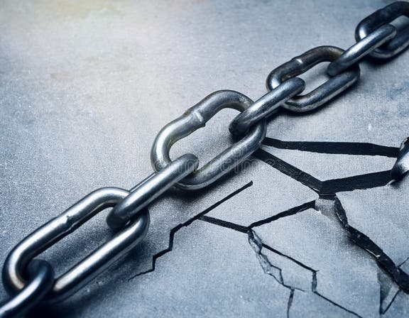 A Broken Chain Link Lying Disconnected on a Concrete Floor, Symbolizing ...