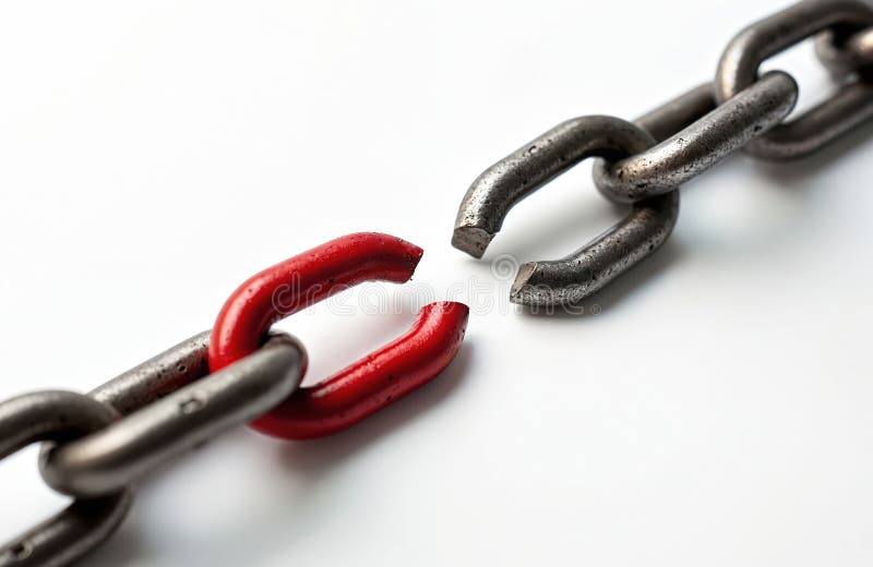 Broken Chain Link, One Red, One Metal Gray, Isolated on White ...