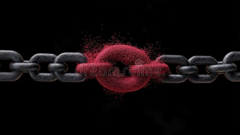 Broken Chain Link with Red Powder Symbolizing Freedom and Breaking Free ...