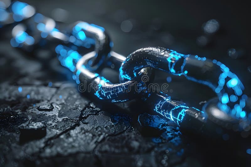 Broken Chain Made of Digital Links, with Some Links Glowing Blue To ...