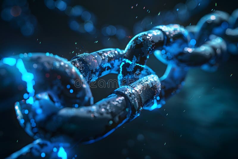 Broken Chain Made of Digital Links, with Some Links Glowing Blue To ...