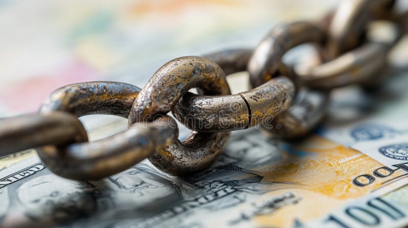 A Broken Chain Rests on a Bed of Banknotes, Symbolizing Financial ...