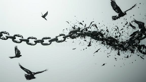 Broken Chain Transforms into Flying Birds, Symbolizing Freedom and ...