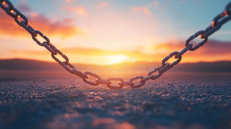 The Broken Chains Lying on a Dusty Pathway Beneath a Beautiful Sunset ...