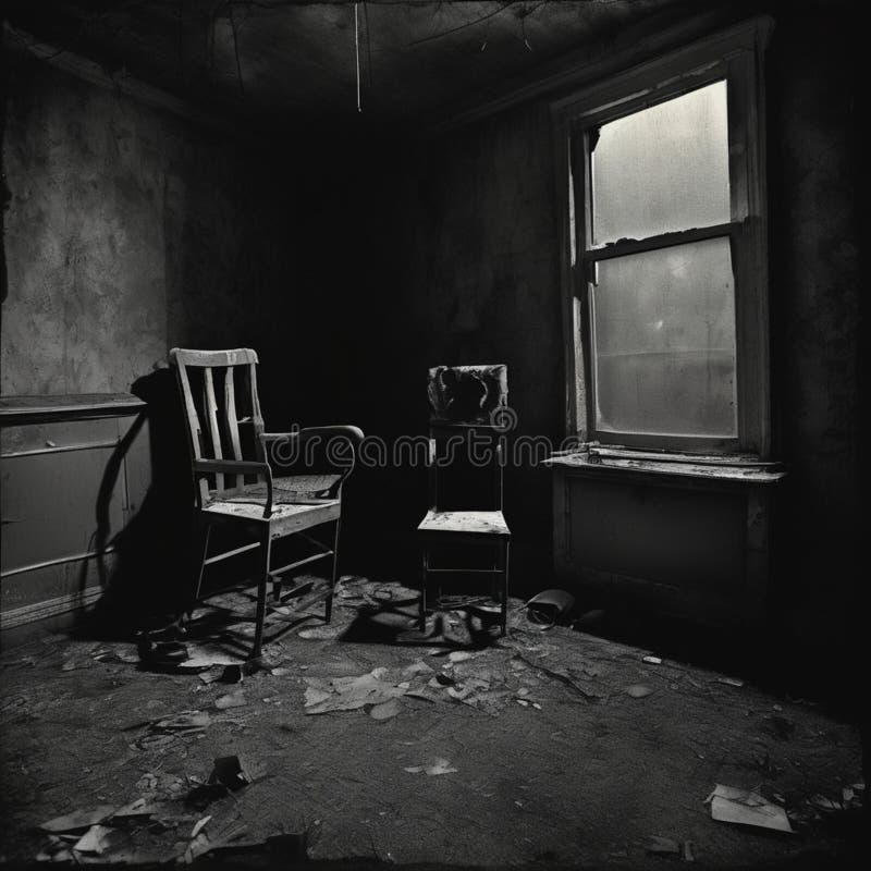 Broken Chairs in a Gloomy Room Created by Artificial Intelligence Stock ...