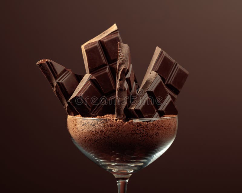 148 Broken Chocolate Bar Glass Cocoa Powder Brown Background Stock ...