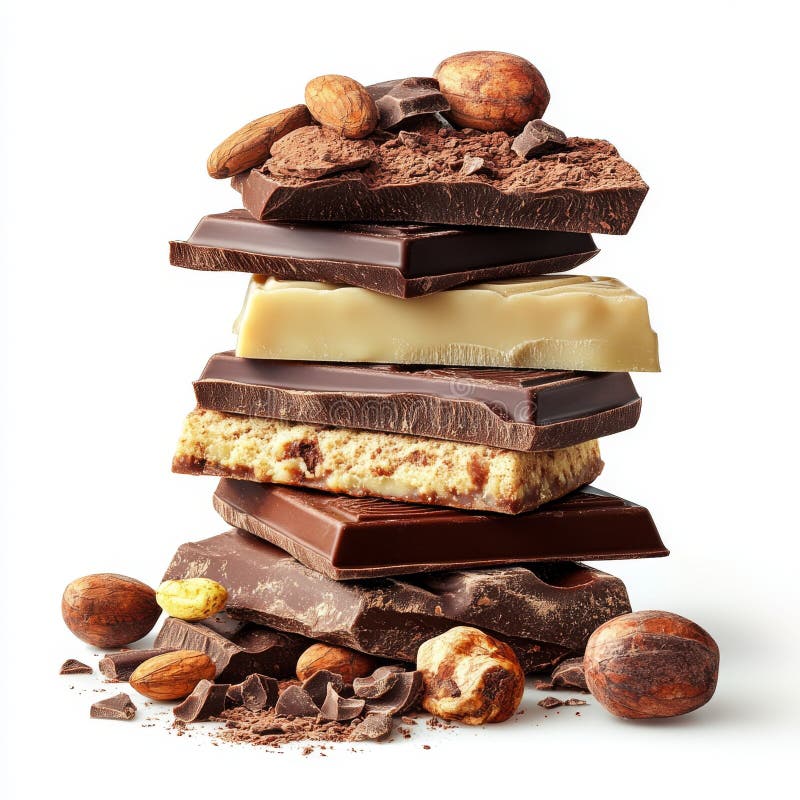 Broken Chocolate Bar Pieces with Chocolate Powder on Transparent ...