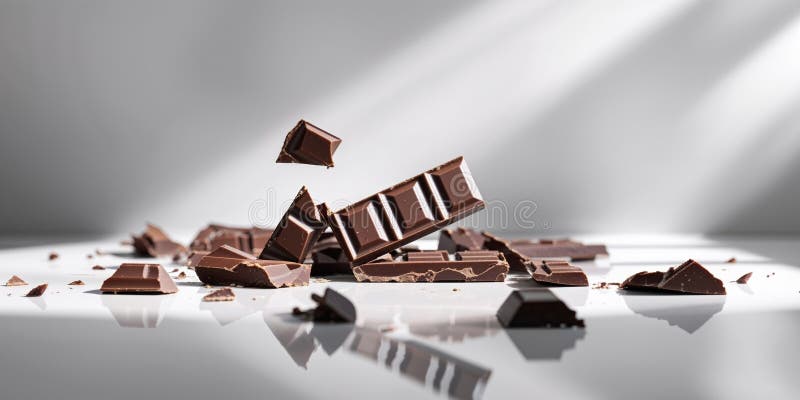 Broken Chocolate Bar Pieces Scattered on a Clean Surface Stock Image ...