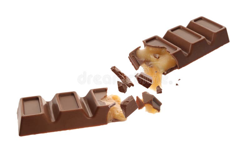 Broken Chocolate Bar Pieces Falling on Beige Background, Banner Design ...