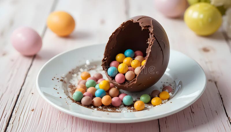 Broken Chocolate Easter Egg with Candies Stock Illustration ...