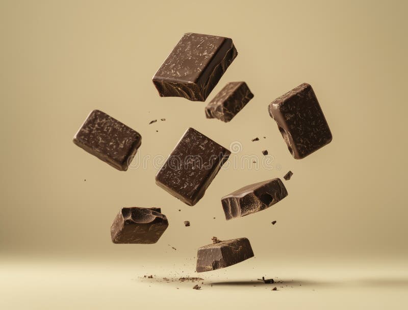 Broken Chocolate Pieces Falling on Beige Background Stock Illustration ...