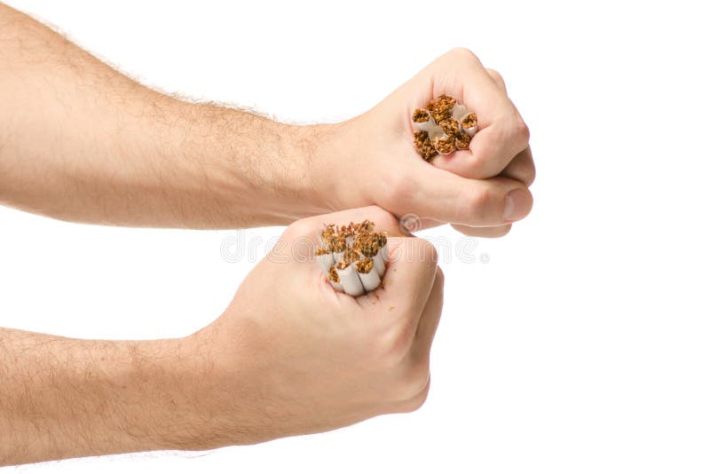 Broken Cigarettes Male Hand Isolation Stock Photo - Image of medicine ...