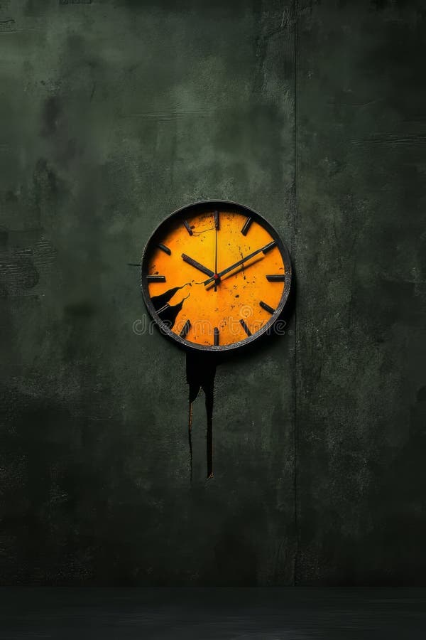 Broken Clock on Dark Green Wall. Stock Image - Image of grunge, rust ...