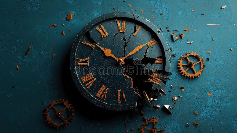 A Broken Clock with Exposed Gears Against a Textured Blue Background ...