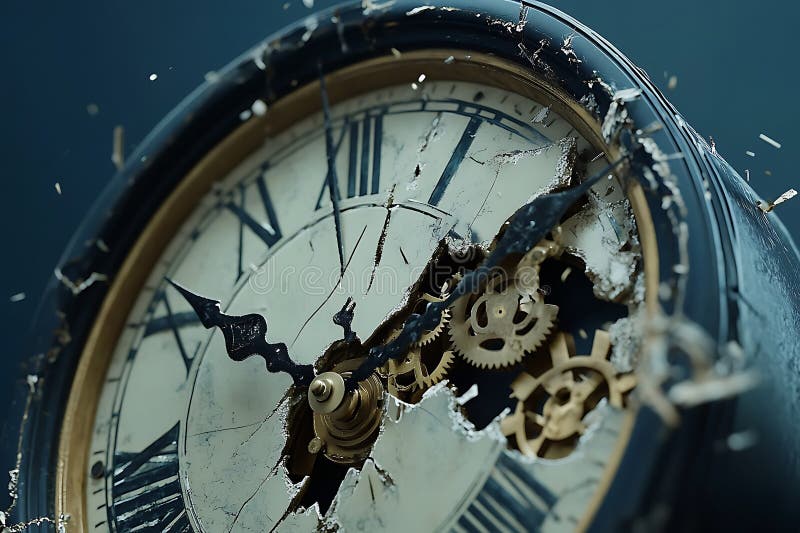 Broken Clock with Gears Exposed, Symbolizing Lost Time Stock ...