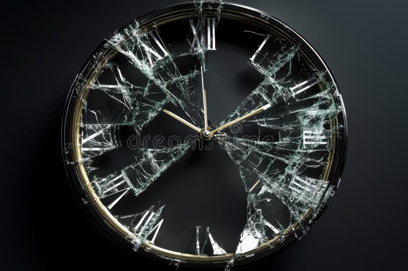 Broken Clock with Shattered Glass Face Displaying Distorted Time ...