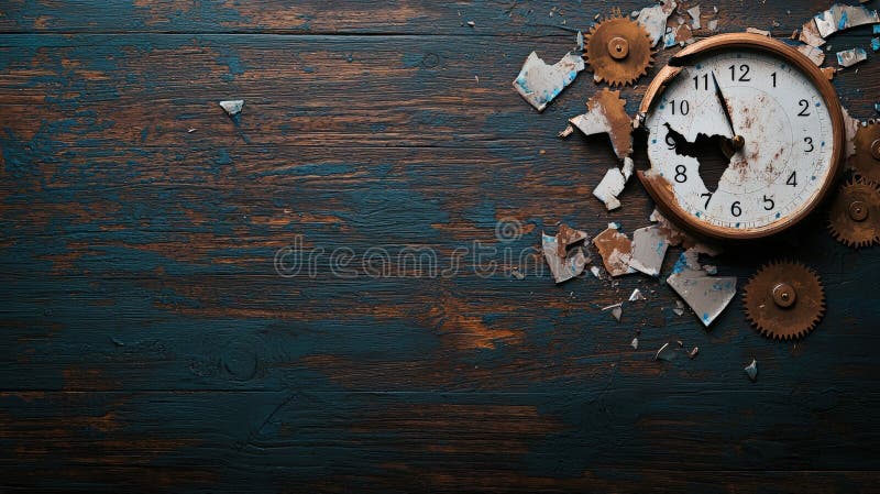 Broken Clock on a Wooden Surface Representing the Passage of Time and ...