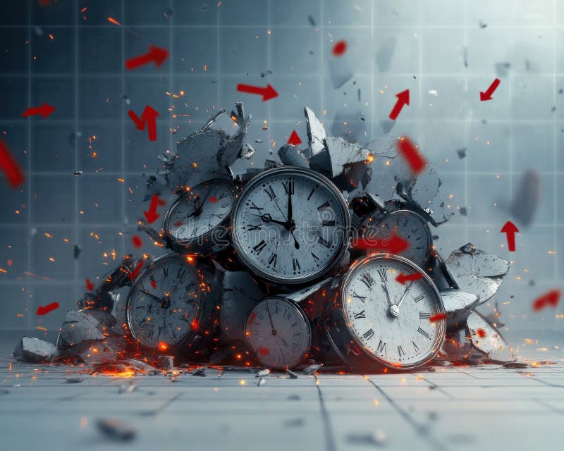 Broken Clocks and Chaos stock illustration. Illustration of surreal ...