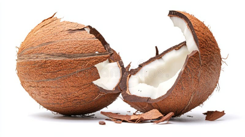 Broken Coconut Isolated on White Stock Illustration - Illustration of ...