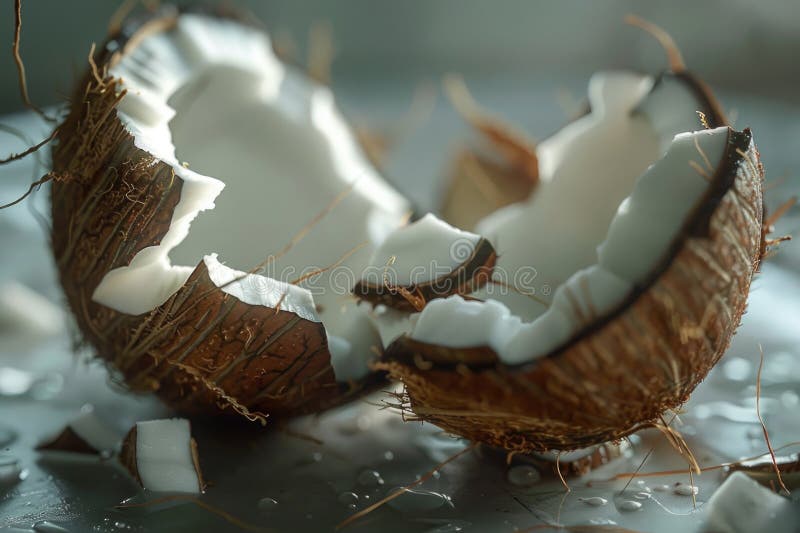 A Broken Coconut Placed on a Table. Can Be Used for Tropical Themes ...