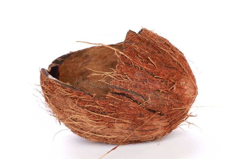 Broken Coconut Shell with Coconut Shavings Isolated on a White ...