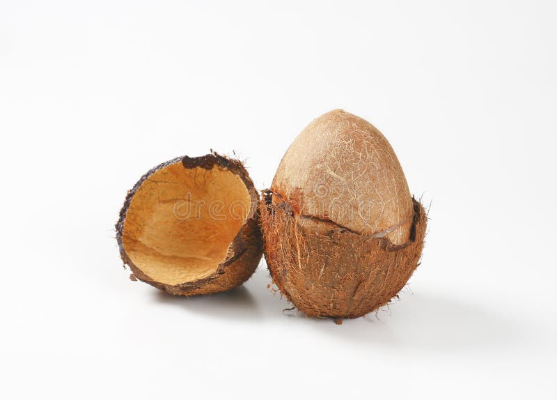 Broken Coconut Shell on White Background. Empty Broken Ovoid Shell ...