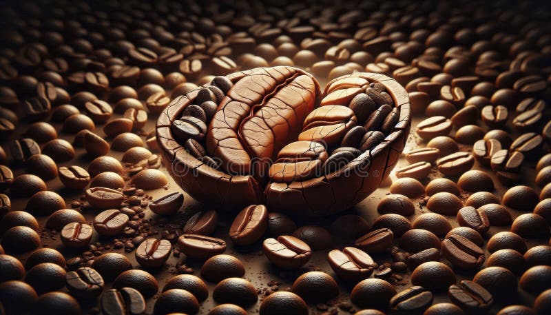 A Broken Coffee Bean with Smaller Beans Inside Stock Illustration ...