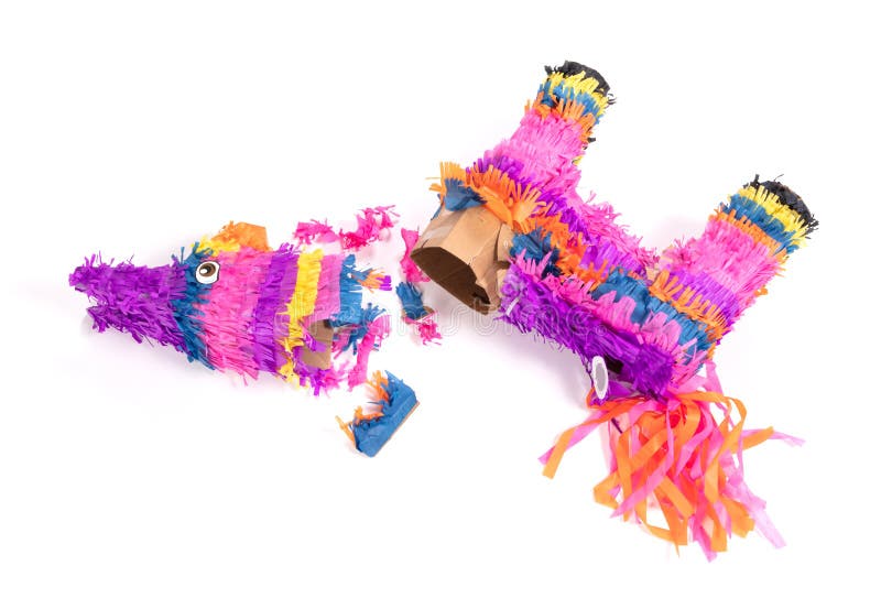 Broken Colorful Donkey Pinata Isolated on White Stock Photo - Image of ...