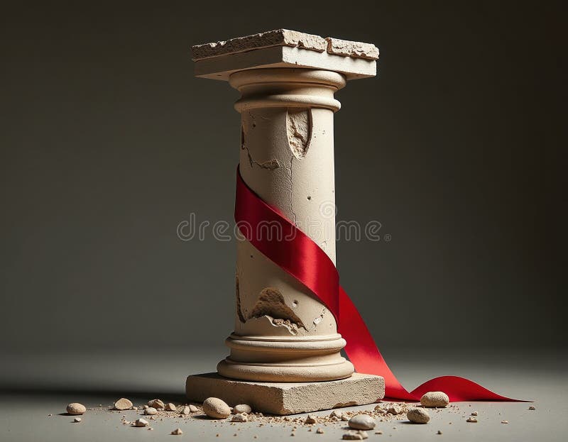 Broken Column with Red Ribbon Stock Illustration - Illustration of ...