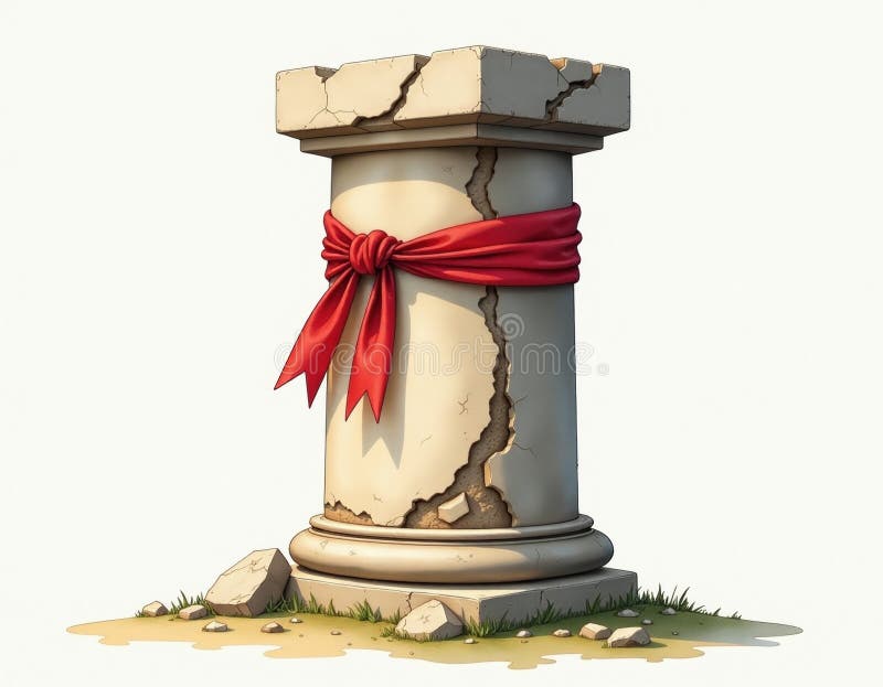 Broken Column with Red Ribbon Stock Illustration - Illustration of ...