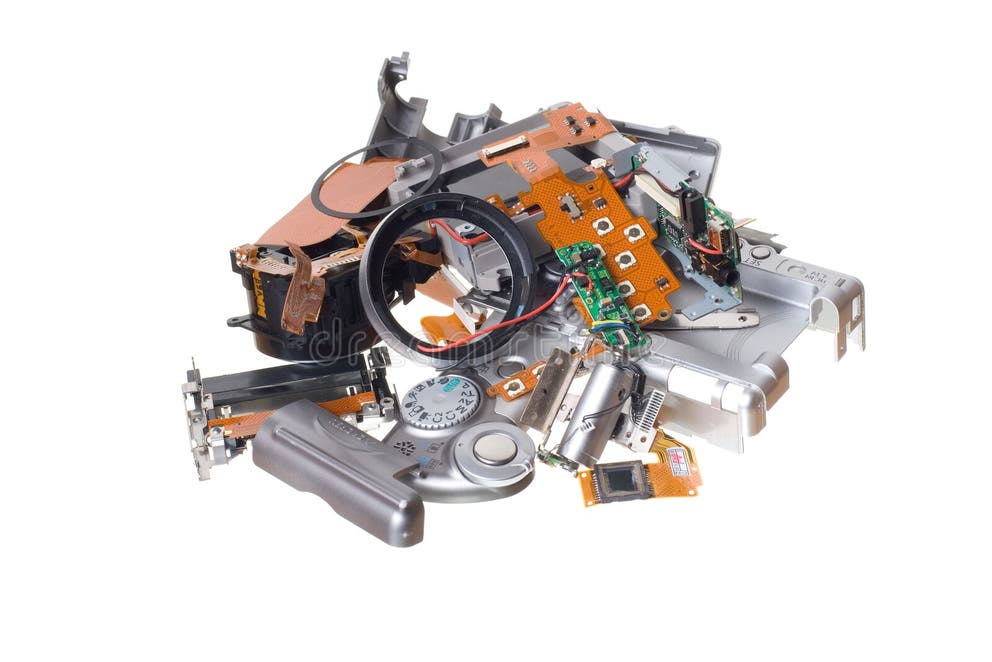Broken Compact Digital Camera Spare Parts Isolated on White Stock Photo ...