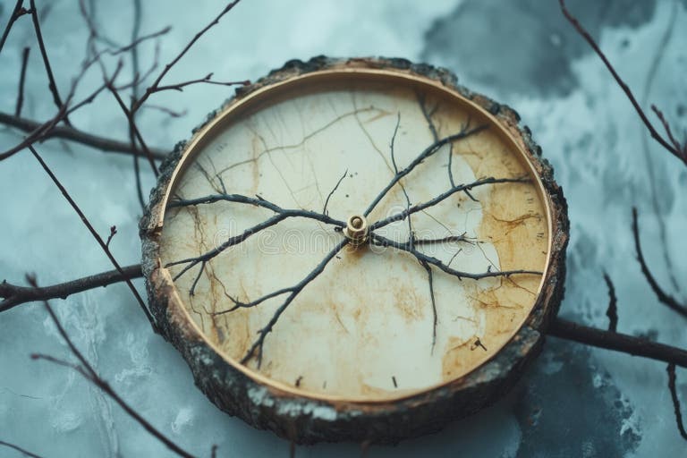 Creative Broken Compass with Tree Branches As Needles Lost Amidst Nature in a Serene Environment ...