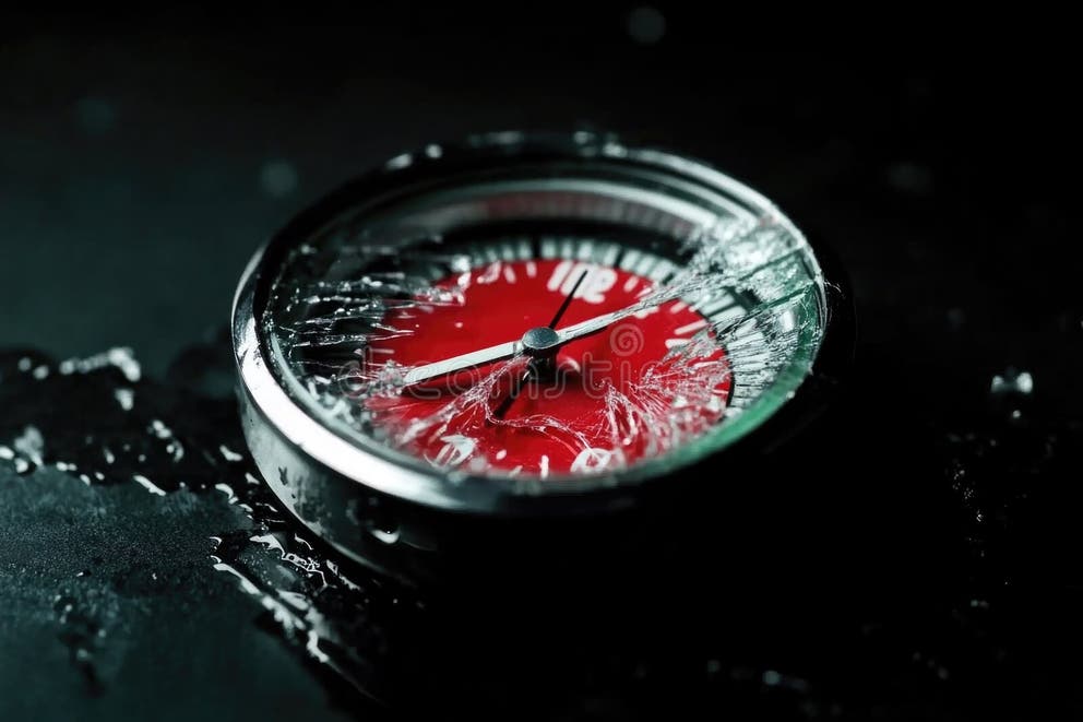 Broken Compass with Shattered Glass on Dark Surface Stock Image - Image of round, needle: 368019149